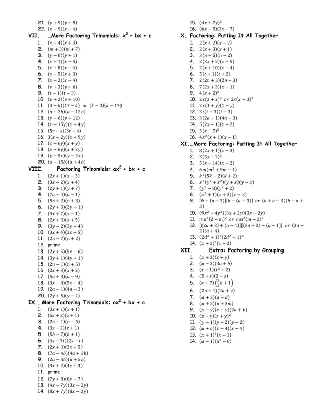 Factoring practice | PDF