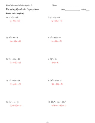 Factoring quadratic expressions | PDF