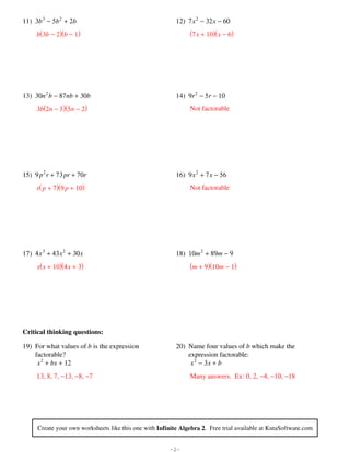 Factoring quadratic expressions | PDF