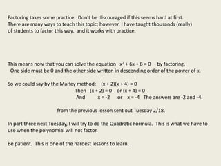 Factoring quadratics part 2 of skill24 | PPT