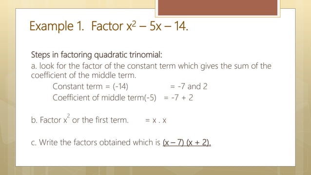 Factoring quadratic trinomial | PPTX | Physics | Science