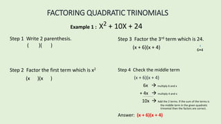 Factoring Quadratic Trinomials | PPTX