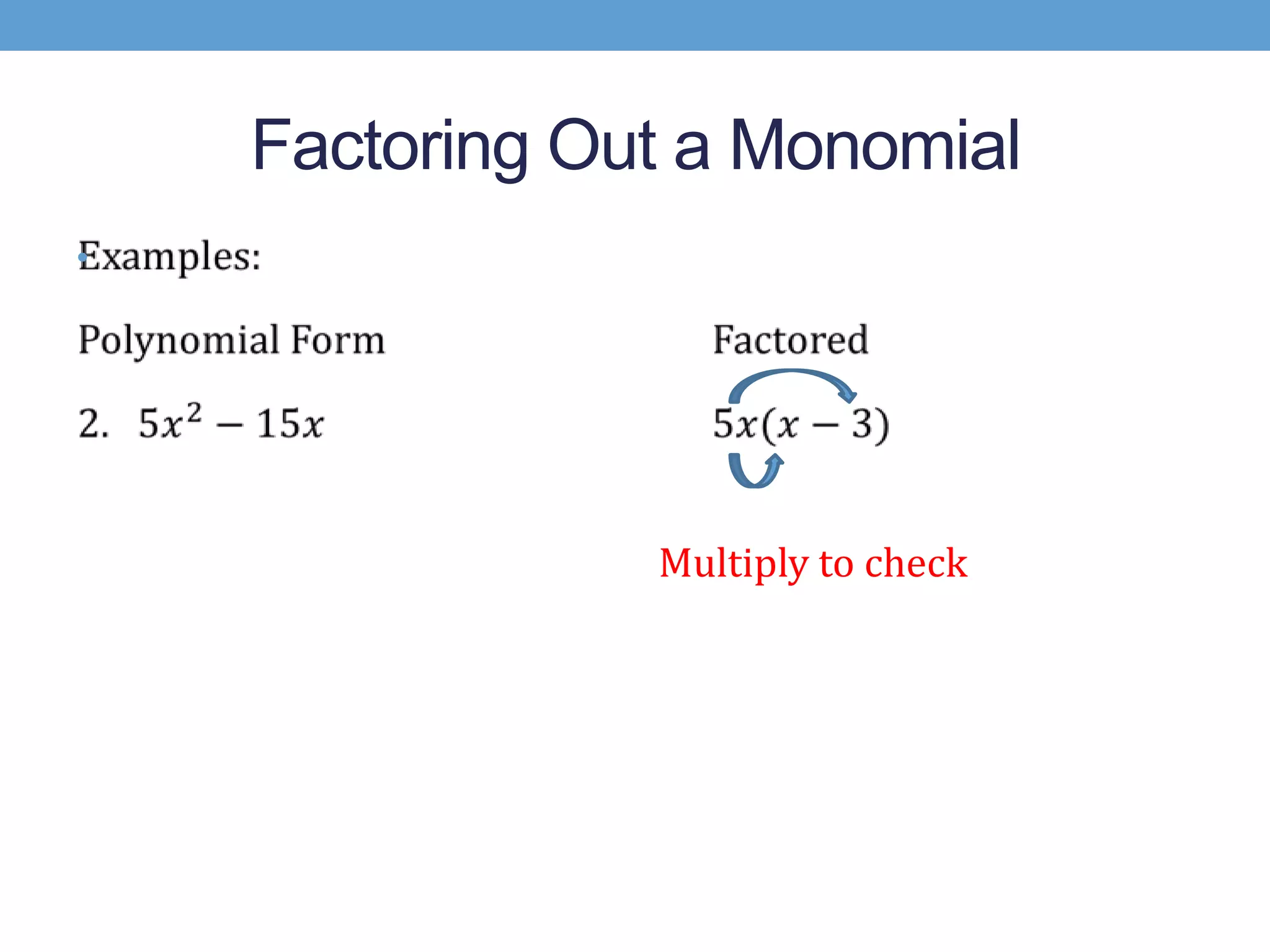 Factoring the greatest common monomial factor | PPTX