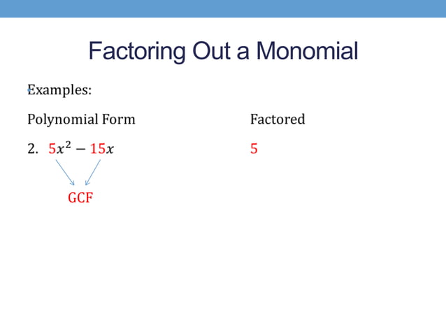 Factoring The Greatest Common Monomial Factor Pptx
