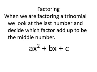 Factoring trinomails day 1 | PPT