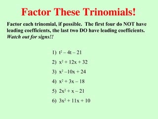 factoring trinomials Mathematics secondary 8.ppt