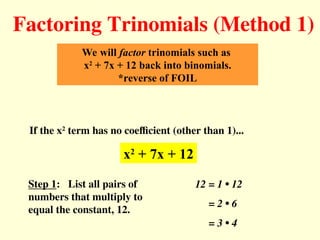 factoring trinomials Mathematics secondary 8.ppt
