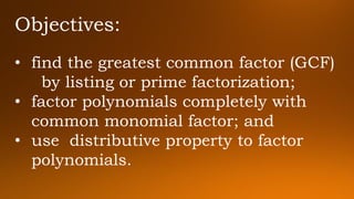 Factoring with Common Monomial Factor | PDF