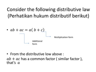 Factorisation of algebraic expressions | PPTX