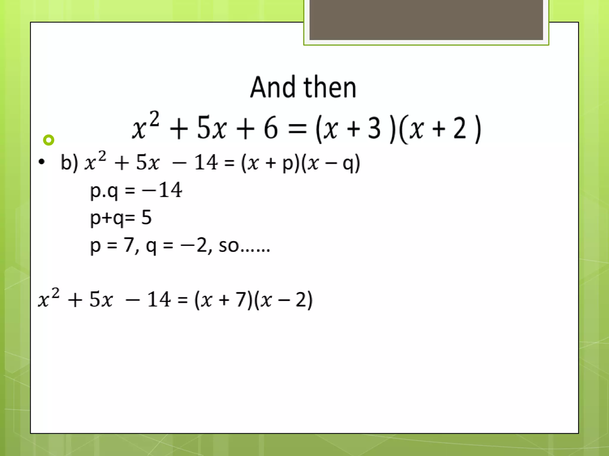Factorisation of algebraic expressions 3 | PPTX