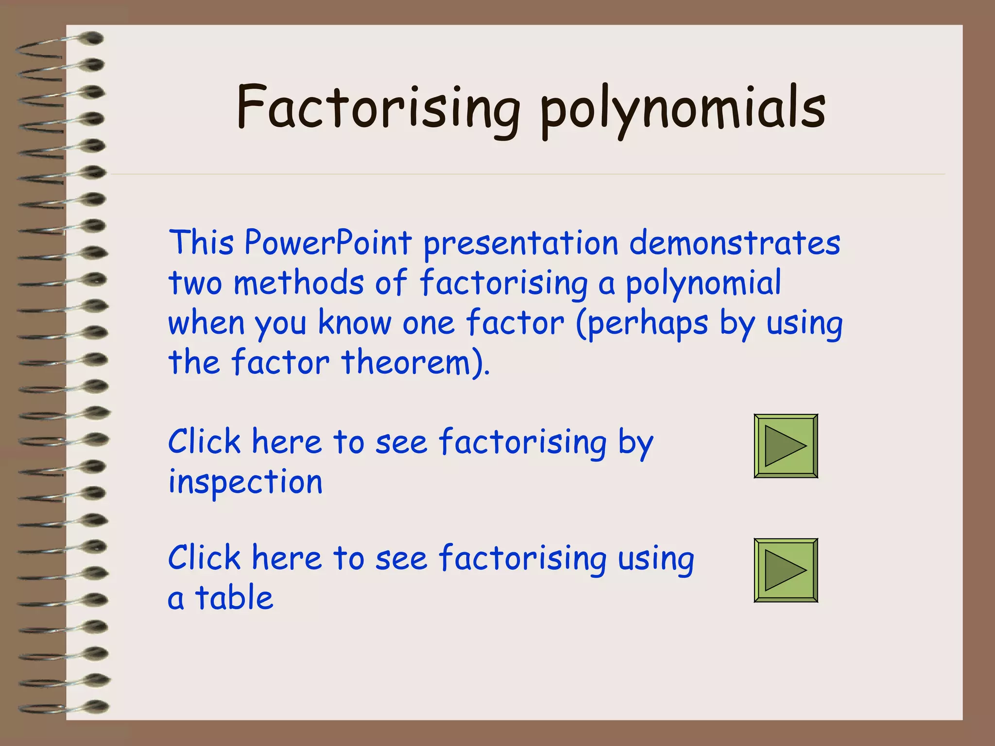 Factorisation polynomilas | PPT