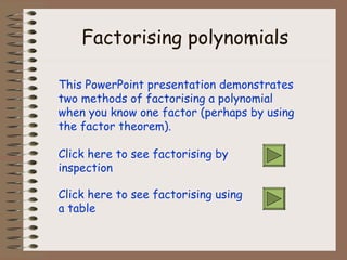 Factorisation polynomilas | PPT