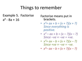 Factorise quadratic equations 2 | PPTX
