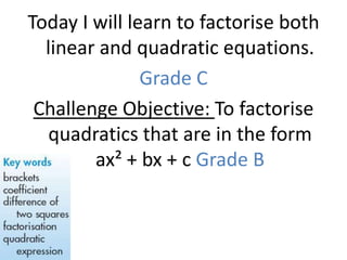 Factorise quadratics lesson 1 | PPT