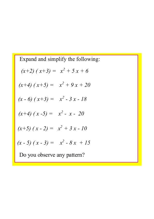 Factorising Quadratic Expressions 1 Factorising Quadratic Expressions 1