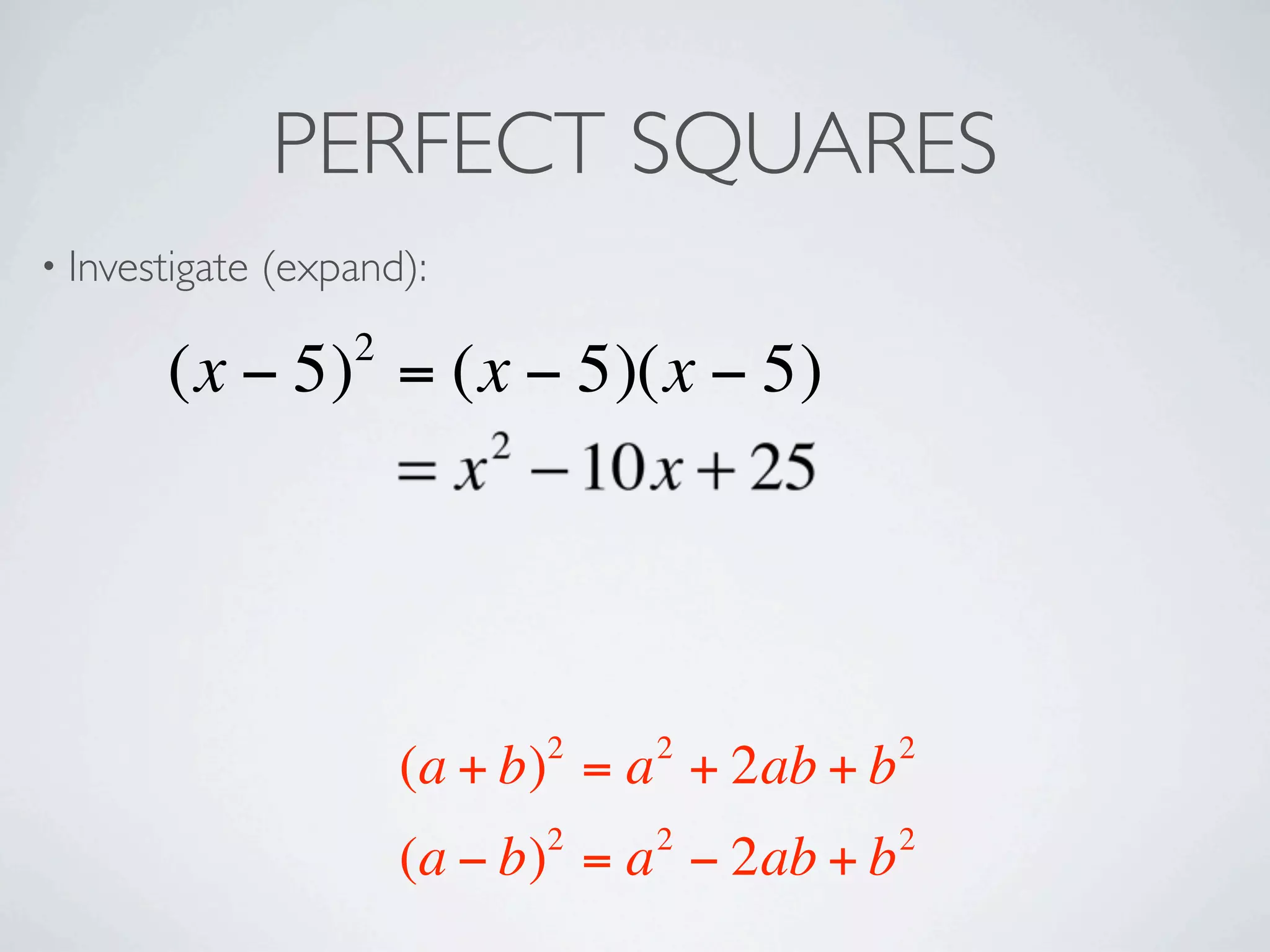 Factorising quads diff 2 squares perfect squares | KEY
