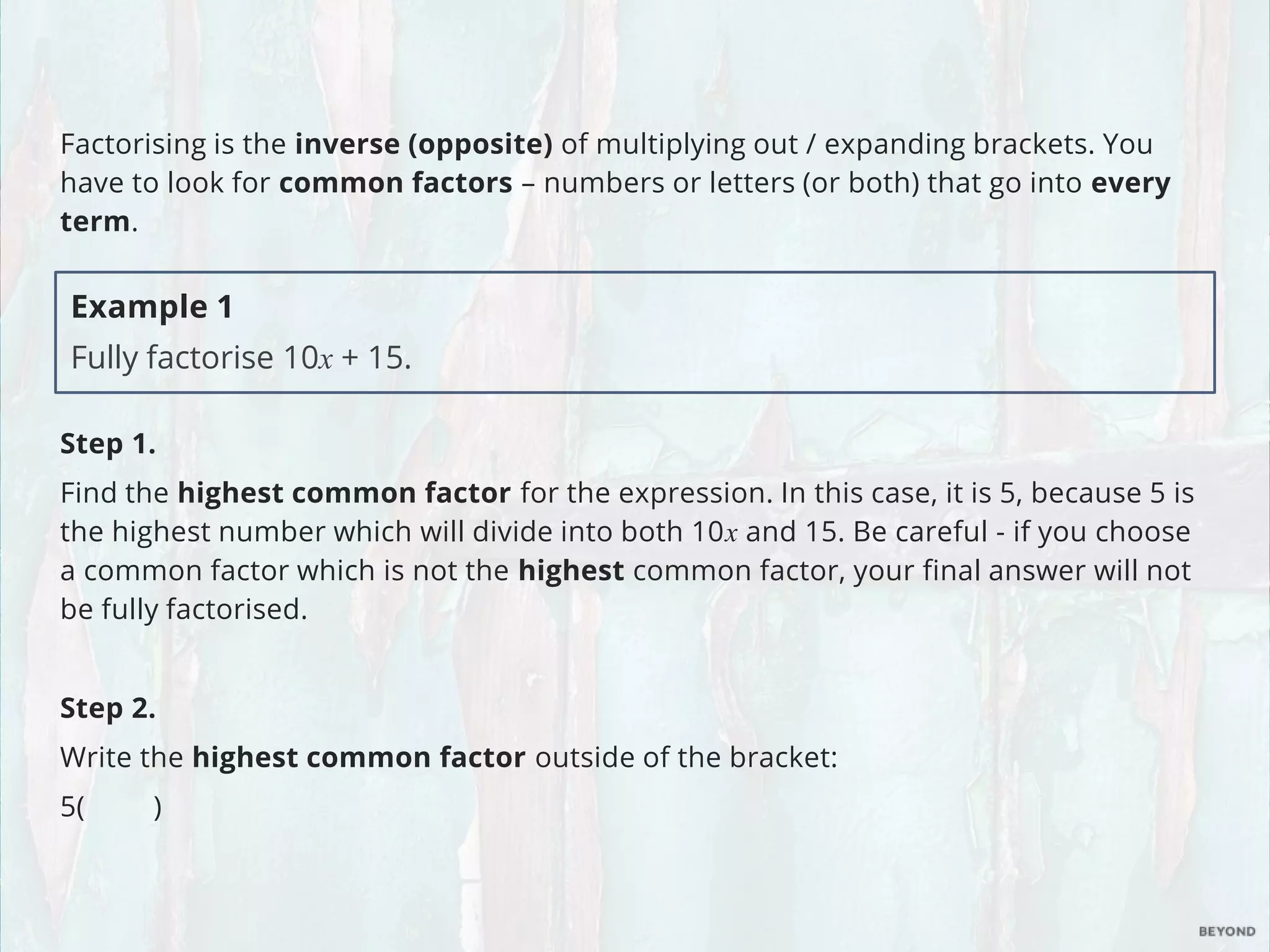 Factorising Single Brackets Presentation.pptx