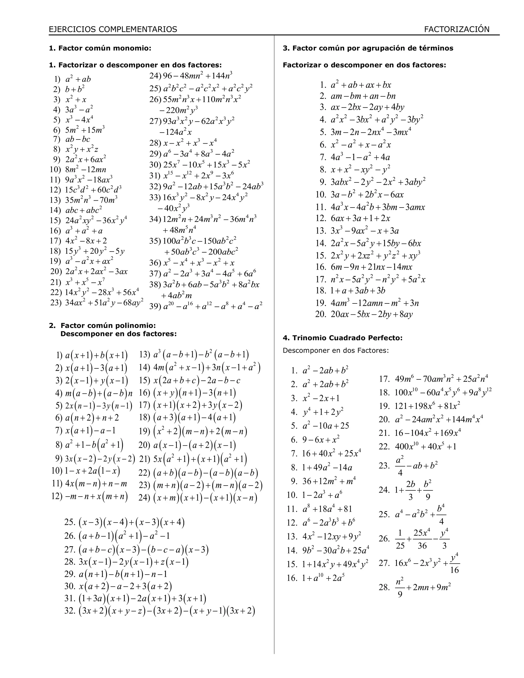 Factorizacion ejercicios | PDF