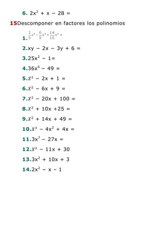 Factorizacion ejercicios | DOCX