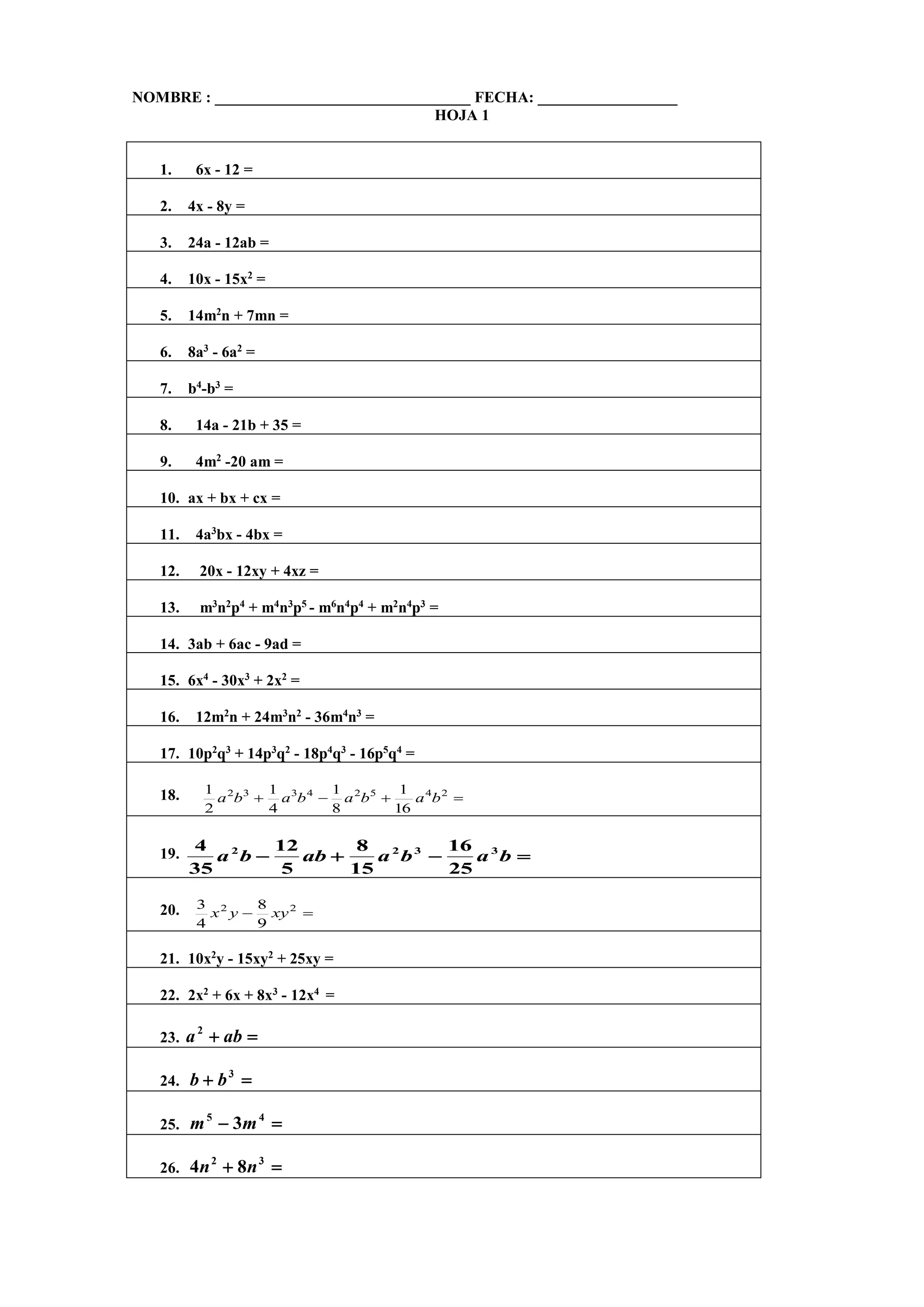 Factorizacion ejercicios varios | DOC