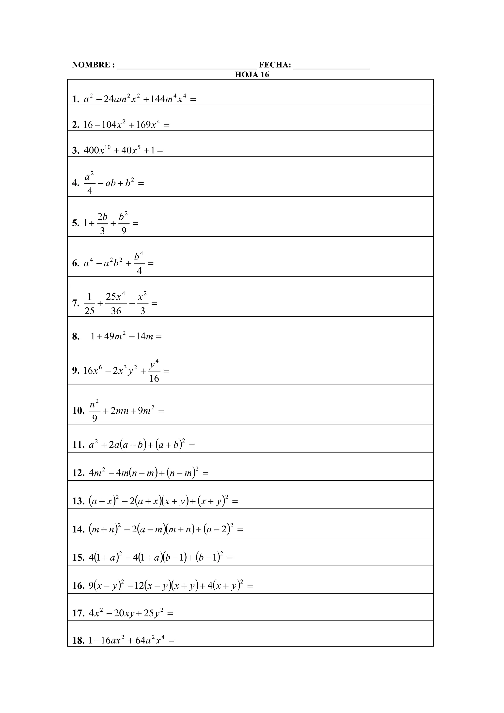 Factorizacion ejercicios varios | DOC