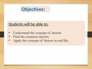 POWERPOINT PRESENTATION ON FACTORS GRADE 4 | PPTX