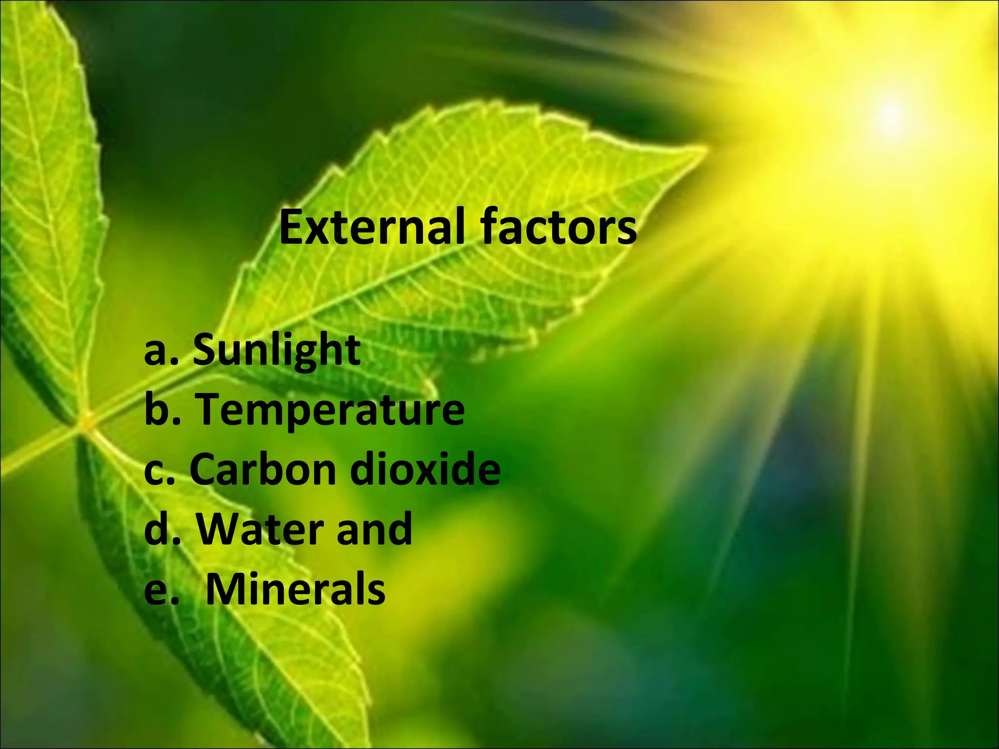 FACTORS AFFECTING THE RATE OF PHOTOSYNTHESIS | PPT