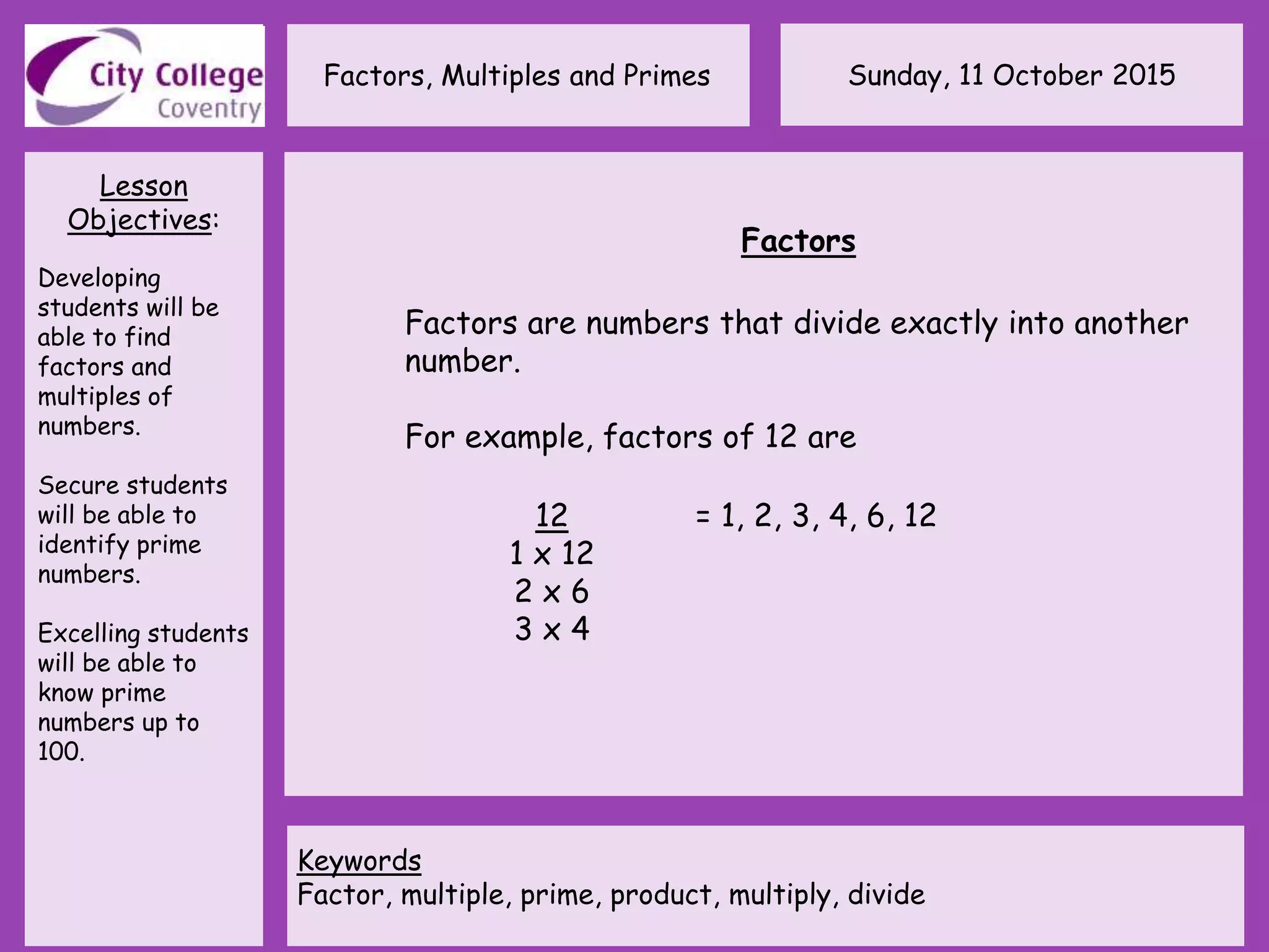 Factors -multiples-and-primes | PPTX