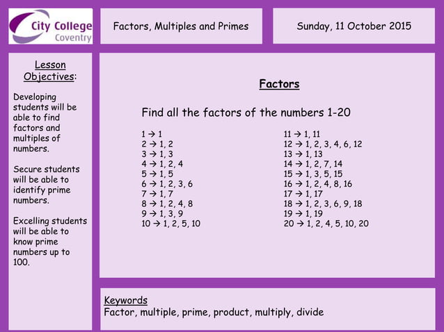 Factors -multiples-and-primes | PPTX
