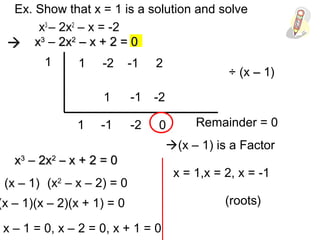Factors of po lynomials + solving equations | PPT