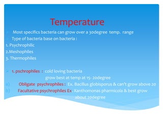 Factors affecting bacterial growth | PPTX