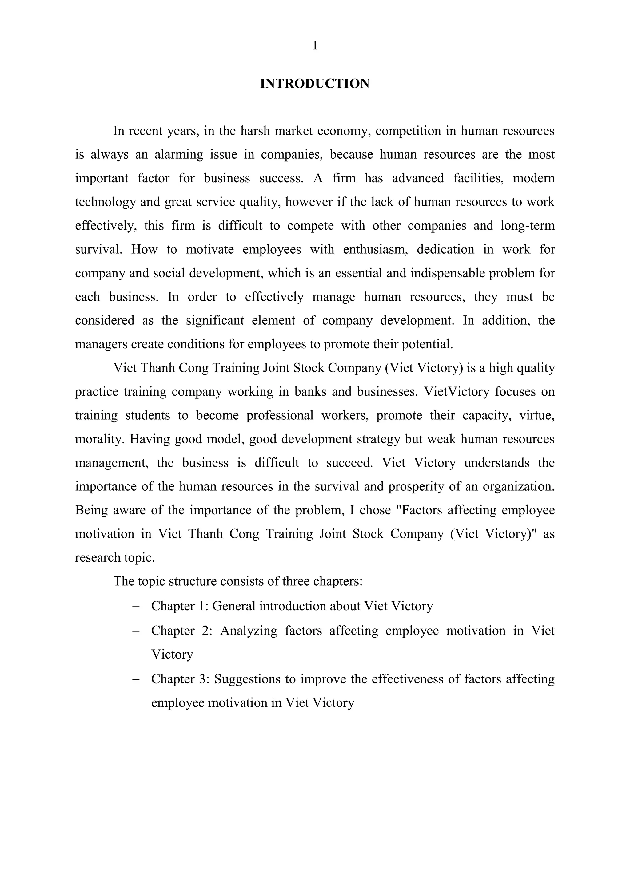 Factors Affecting Employee Motivation In Viet Thanh Cong Training Joint ...