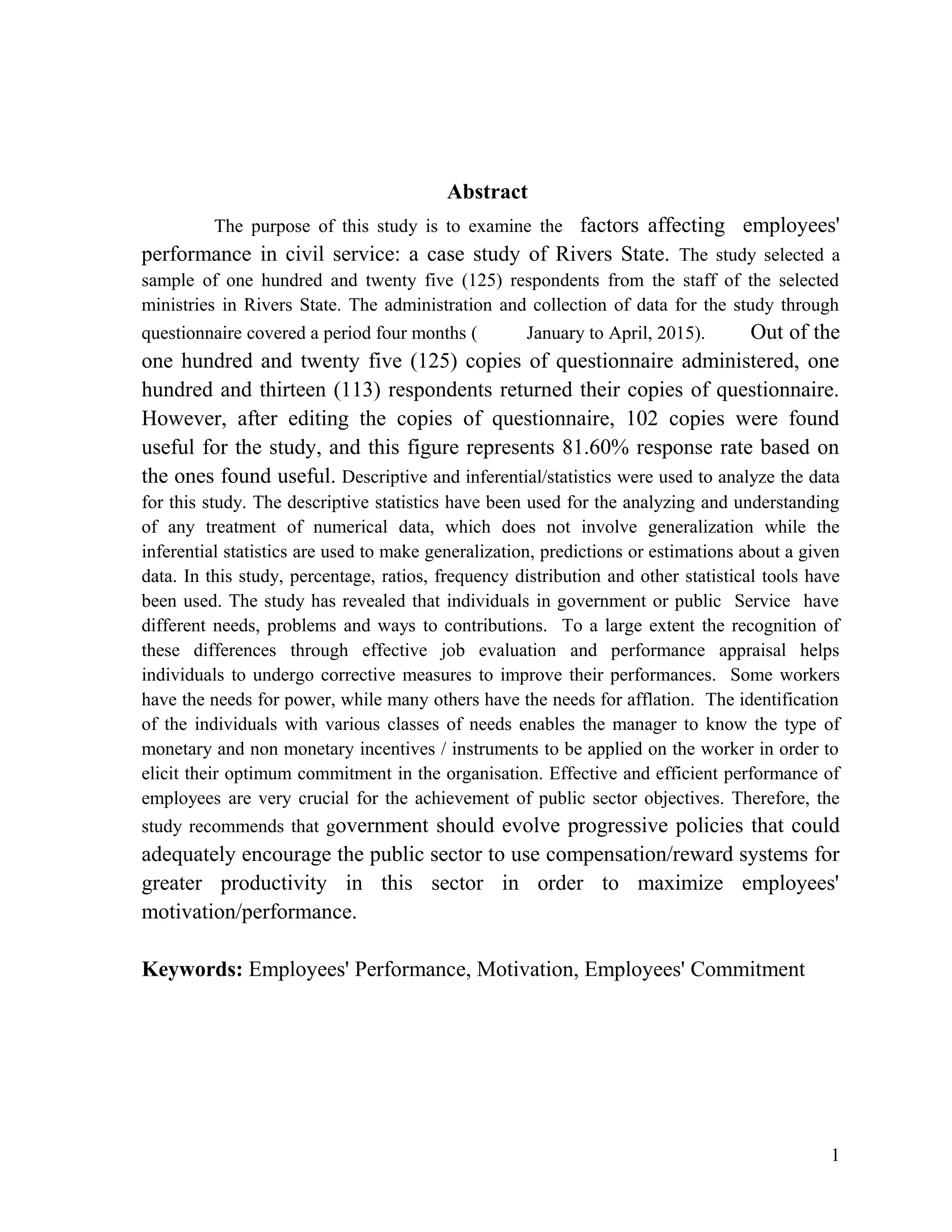 Factors affecting employee performance in the civil service a case ...