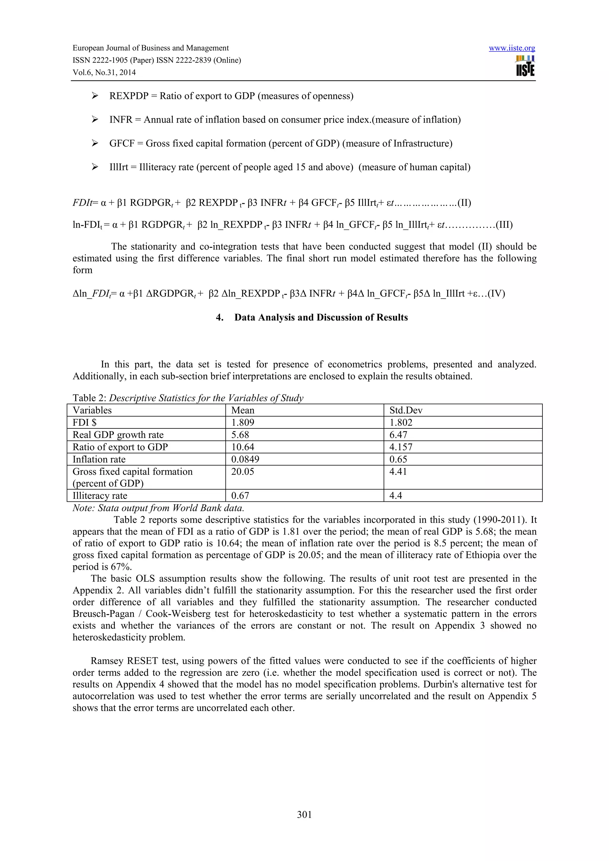 Factors affecting fdi flow in ethiopia | PDF