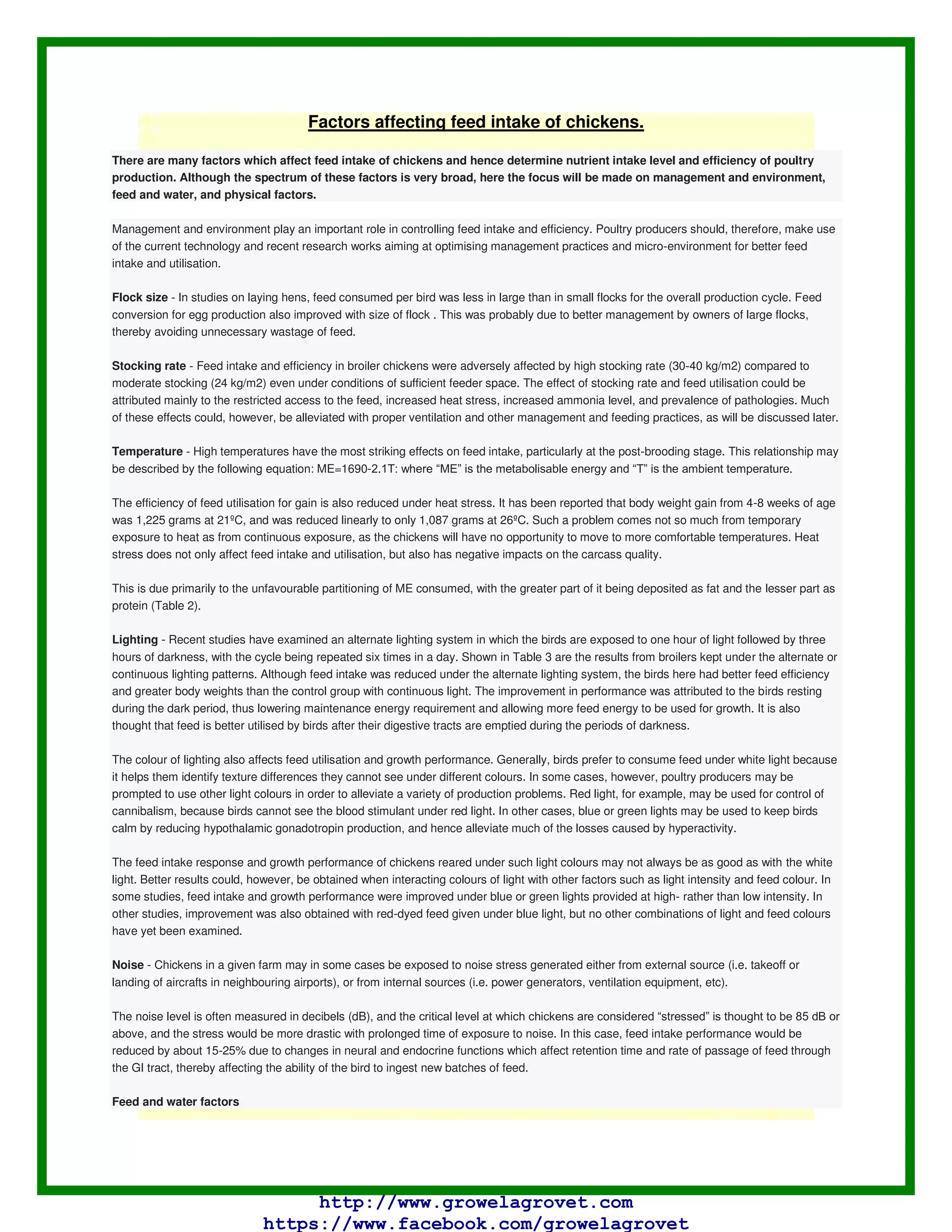 Factors Affecting Feed Intake in Poultry. | PDF