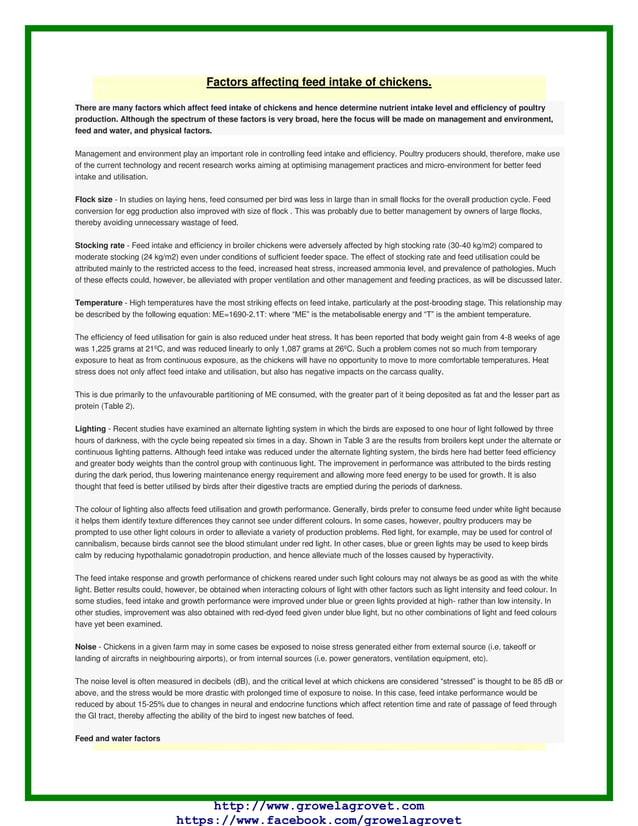 Factors Affecting Feed Intake in Poultry. | PDF