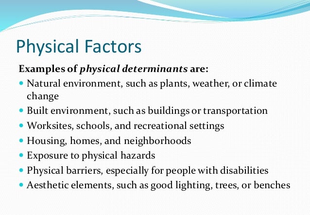 Factors affecting health of the individual and the community