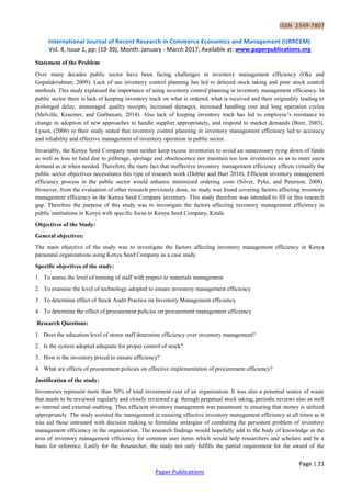 Factors Affecting Inventory Management Efficiency in Kenya Seed Company, Kitale Branch, Kenya | PDF