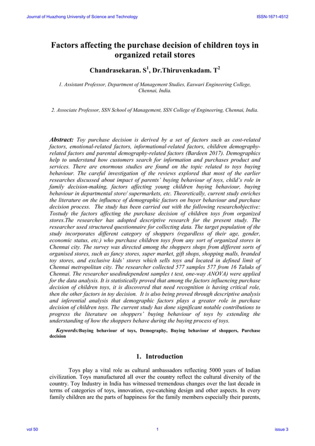 Factors affecting pd of children toys in organised retail stores | PDF | Parenting Babies and ...