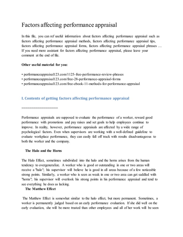 Factors Affecting Performance Appraisal Docx