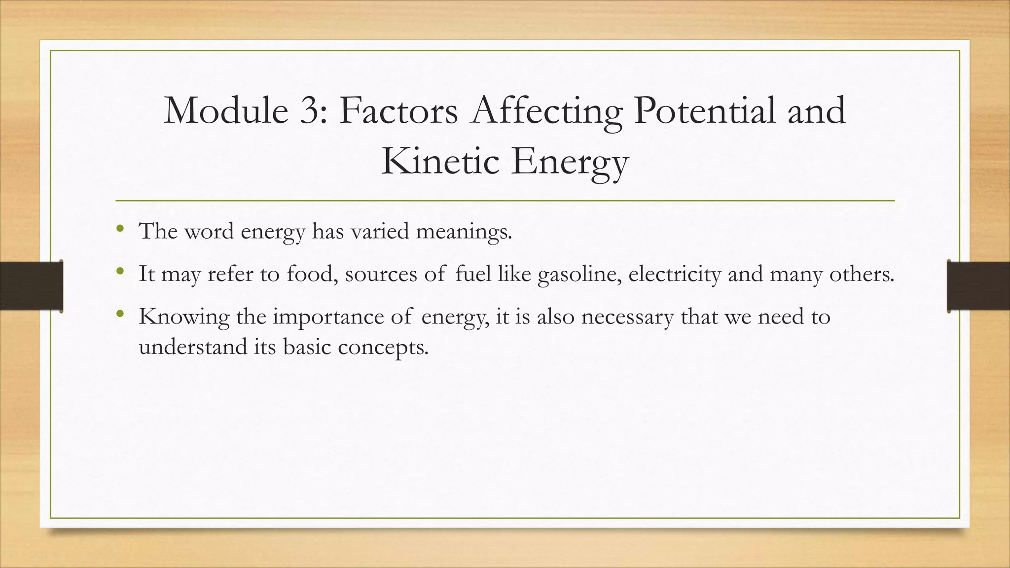Factors Affecting Potential and Kinetic Energy | PDF