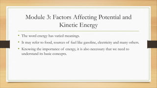 Factors Affecting Potential and Kinetic Energy | PDF