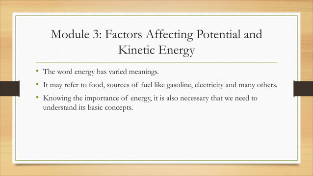 Factors Affecting Potential and Kinetic Energy | PDF