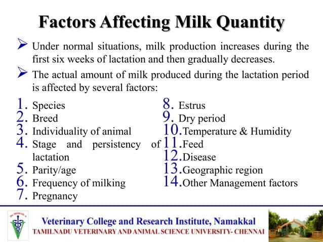 Factors affecting quality and quantity of milk in dairy cattle | PPTX | Food & Drink