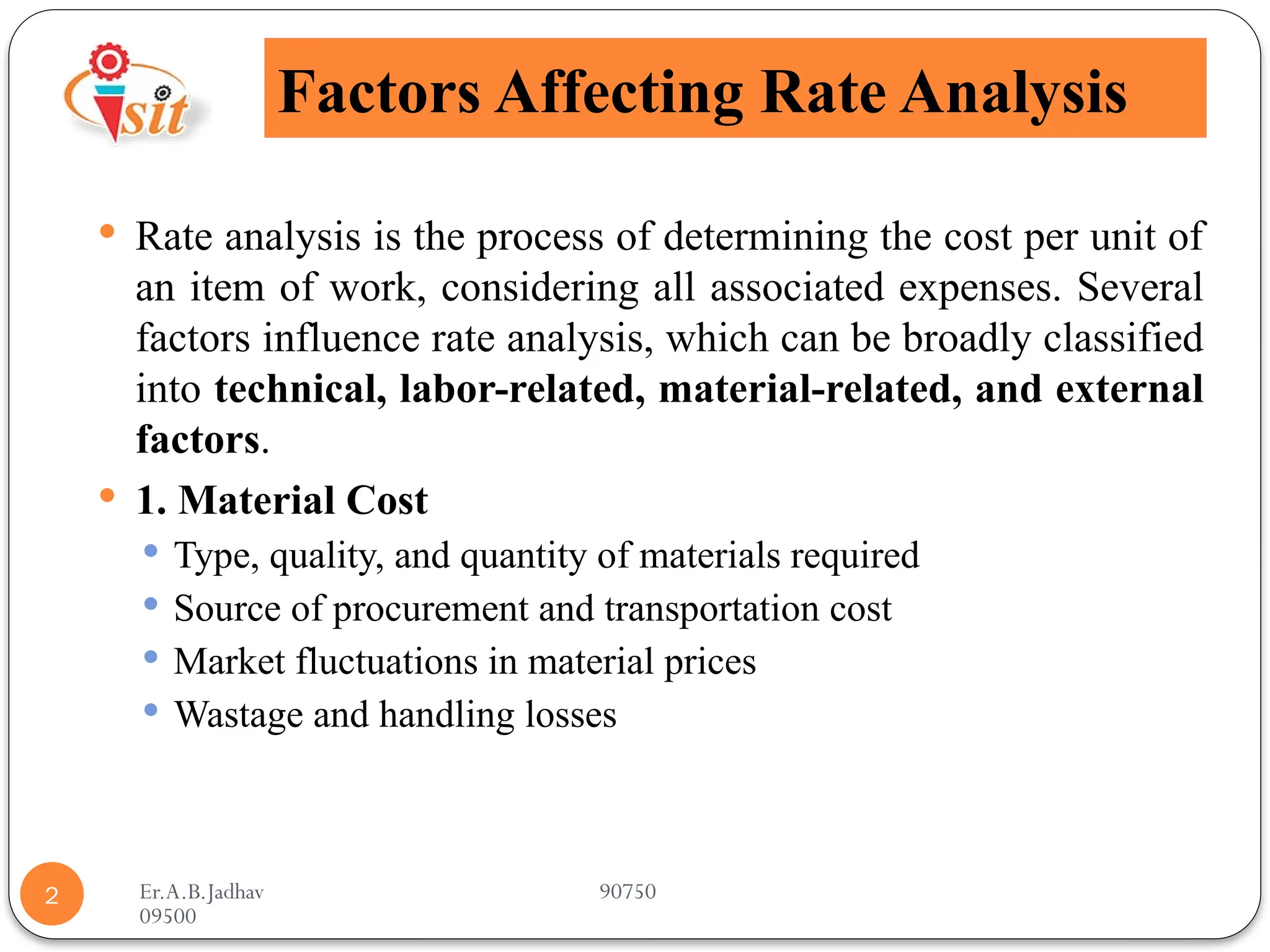 factors affecting rate analysis for various items.pptx
