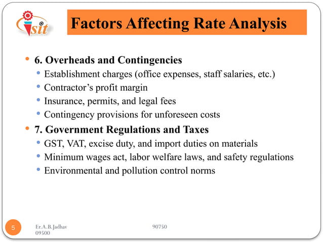 factors affecting rate analysis for various items.pptx