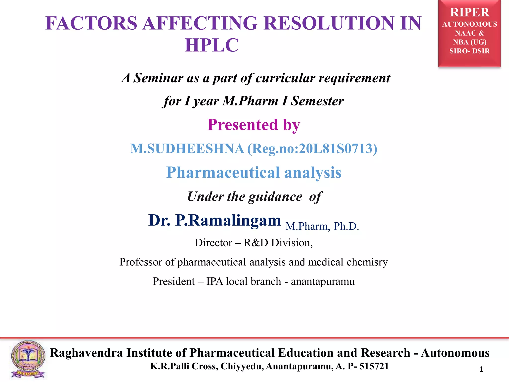 Factors Affecting Resolution In HPLC. | PPTX