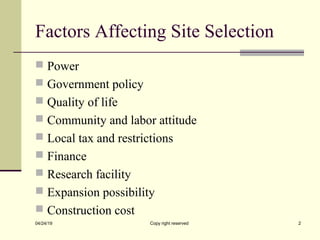Factors affecting site selection | PPT