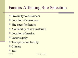 Factors affecting site selection | PPT