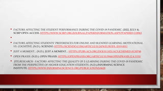 Factors Affecting Student Online Learning outcomes Pre and Post ...